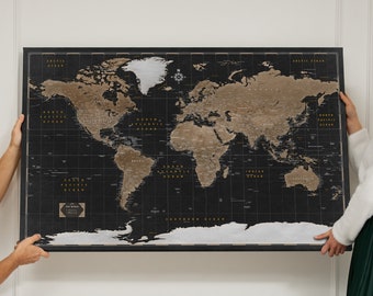 Personalized World Map Push Pin Map Pinboard Cork Canvas Print Gift for ...
