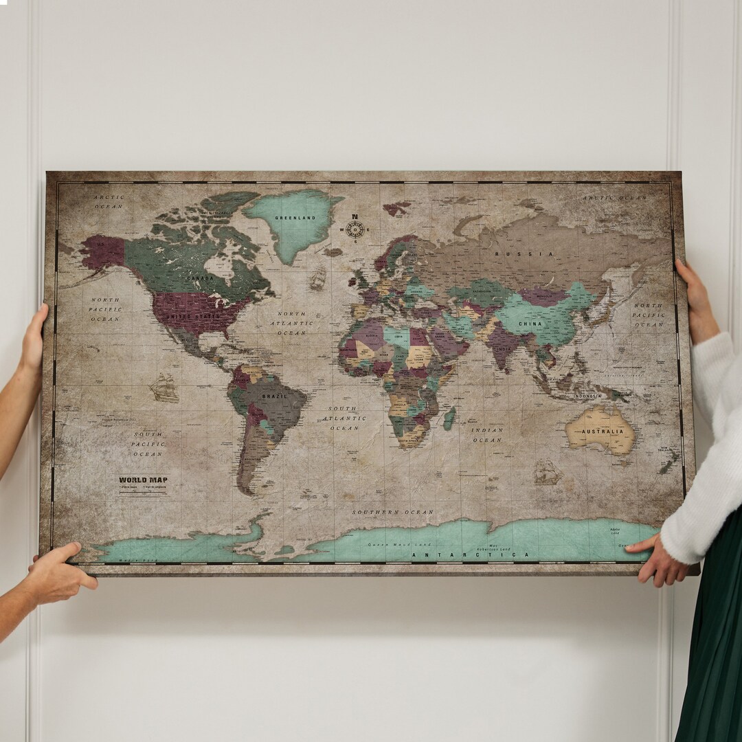 Personalized World Map - Push Pin Map - Pinboard Cork - Canvas Print ...