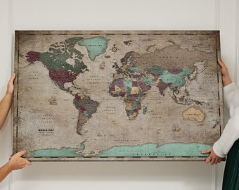 Personalized World Map Push Pin Map Pinboard Cork Canvas Print Gift for ...