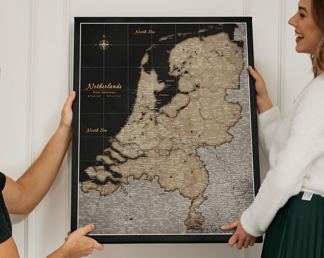 Push Pin Map Netherlands Old Style Black Gold Gift for Traveler Canvas ...