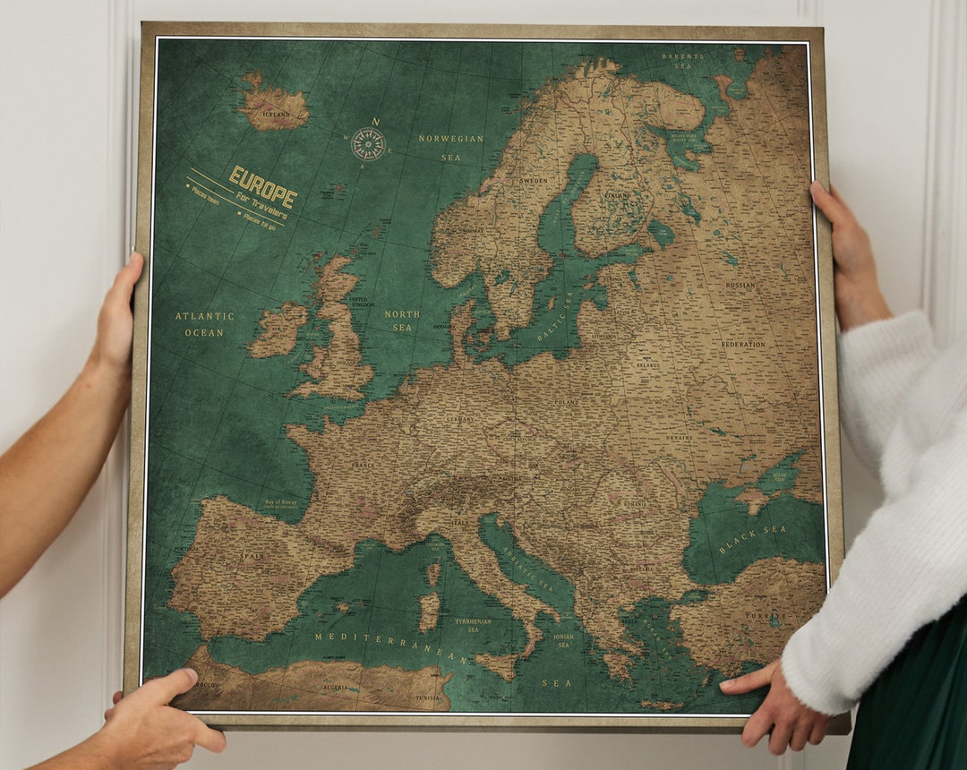 Detailed Map of Europe Pinboard Personalized Push Pin Map Gift for ...
