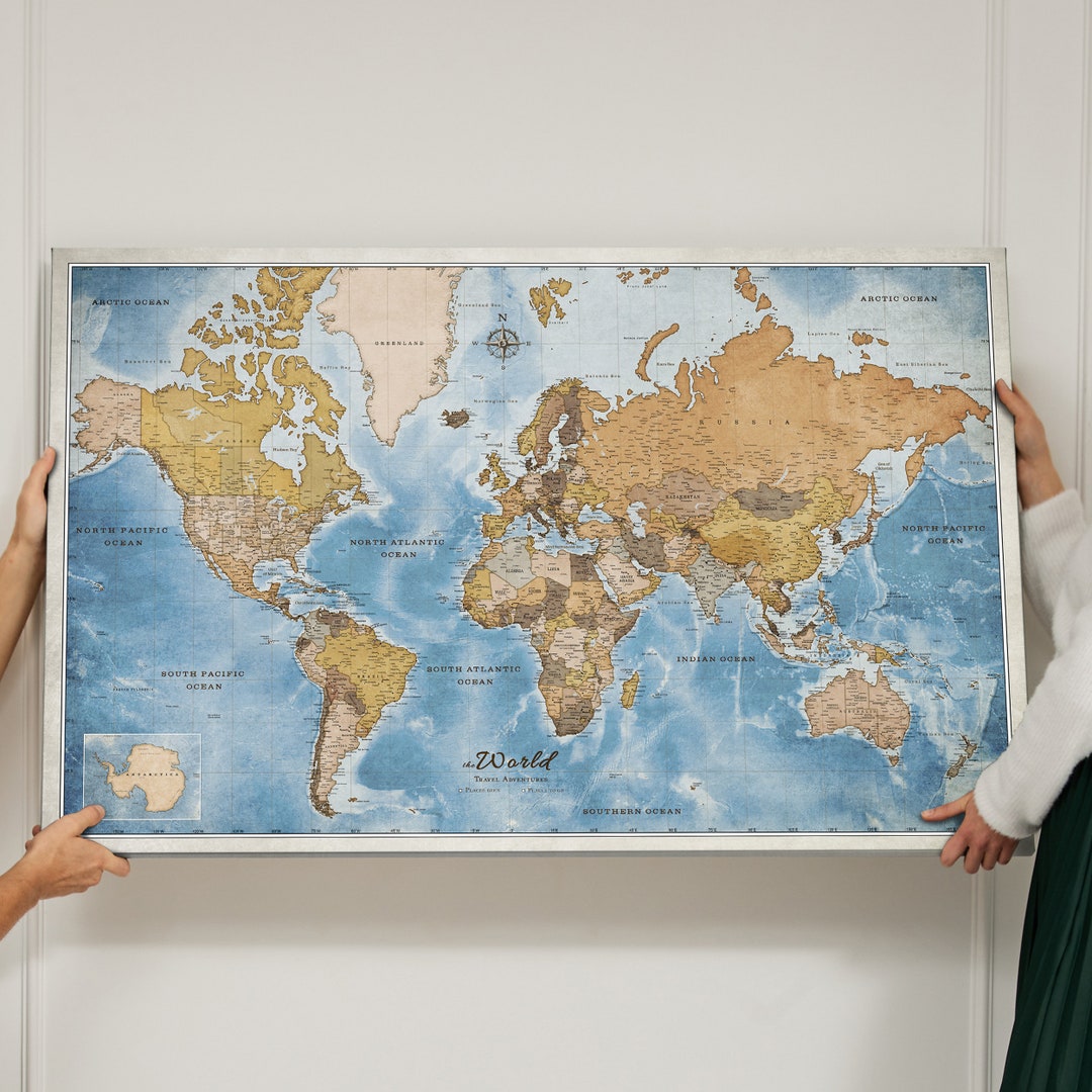 Personalized World Map - Push Pin Map - Pinboard Cork - Canvas Print ...