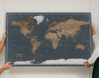 Personalized World Map Push Pin Map Pinboard Cork Canvas Print Gift for ...