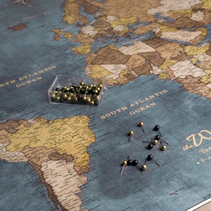 Personalized World Map Push Pin Map Pinboard Cork Canvas Print Gift for ...