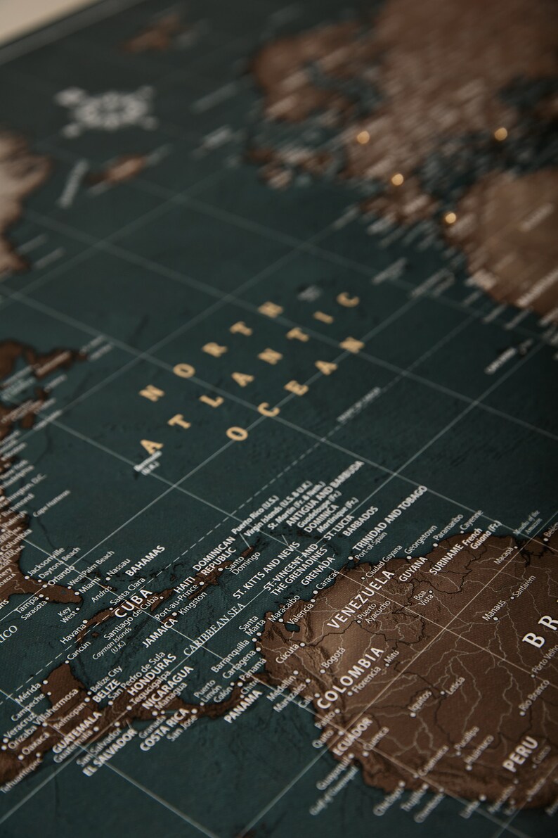 Personalized World Map Push Pin Map Pinboard Cork Canvas - Etsy