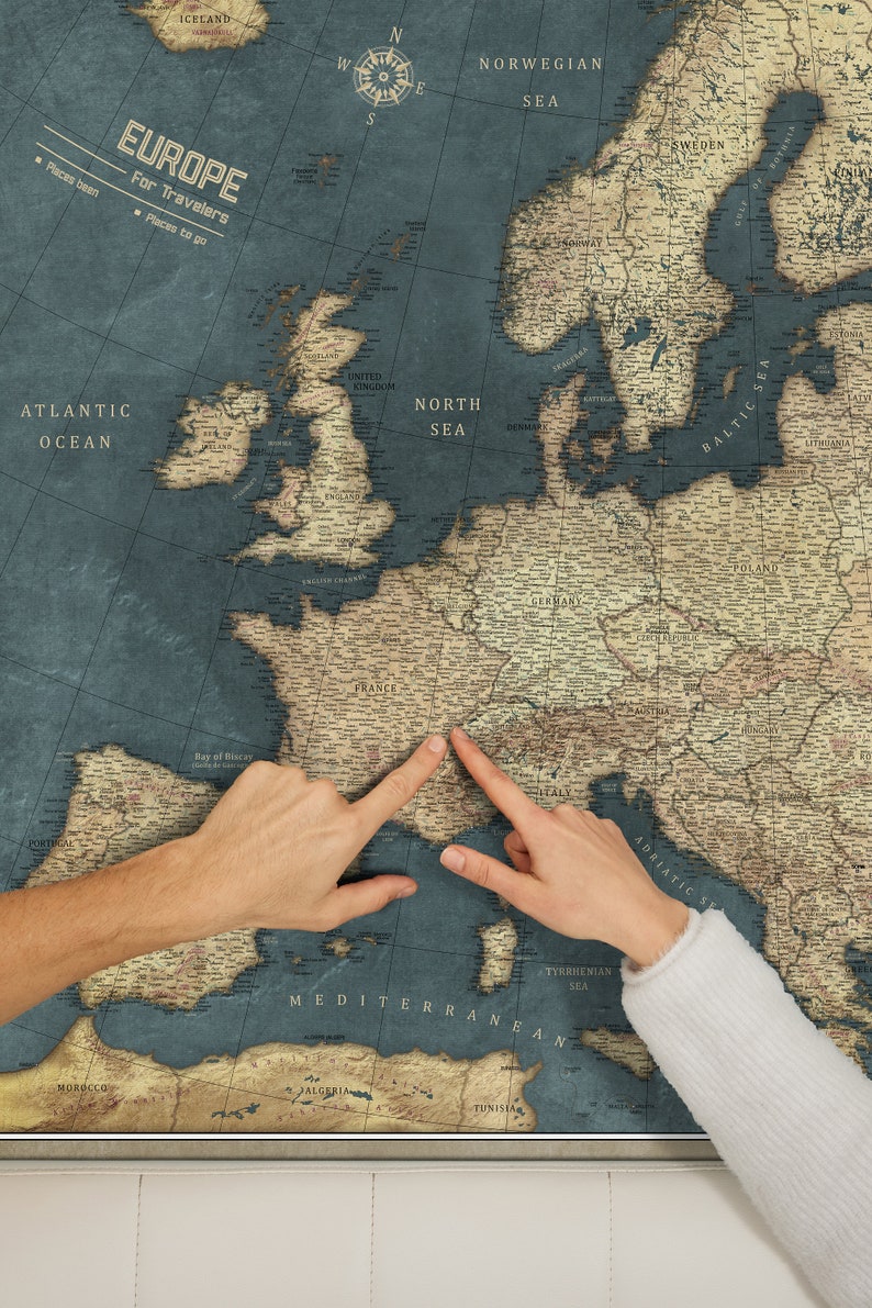Detailed Map of Europe Pinboard Personalized Push Pin Map - Etsy
