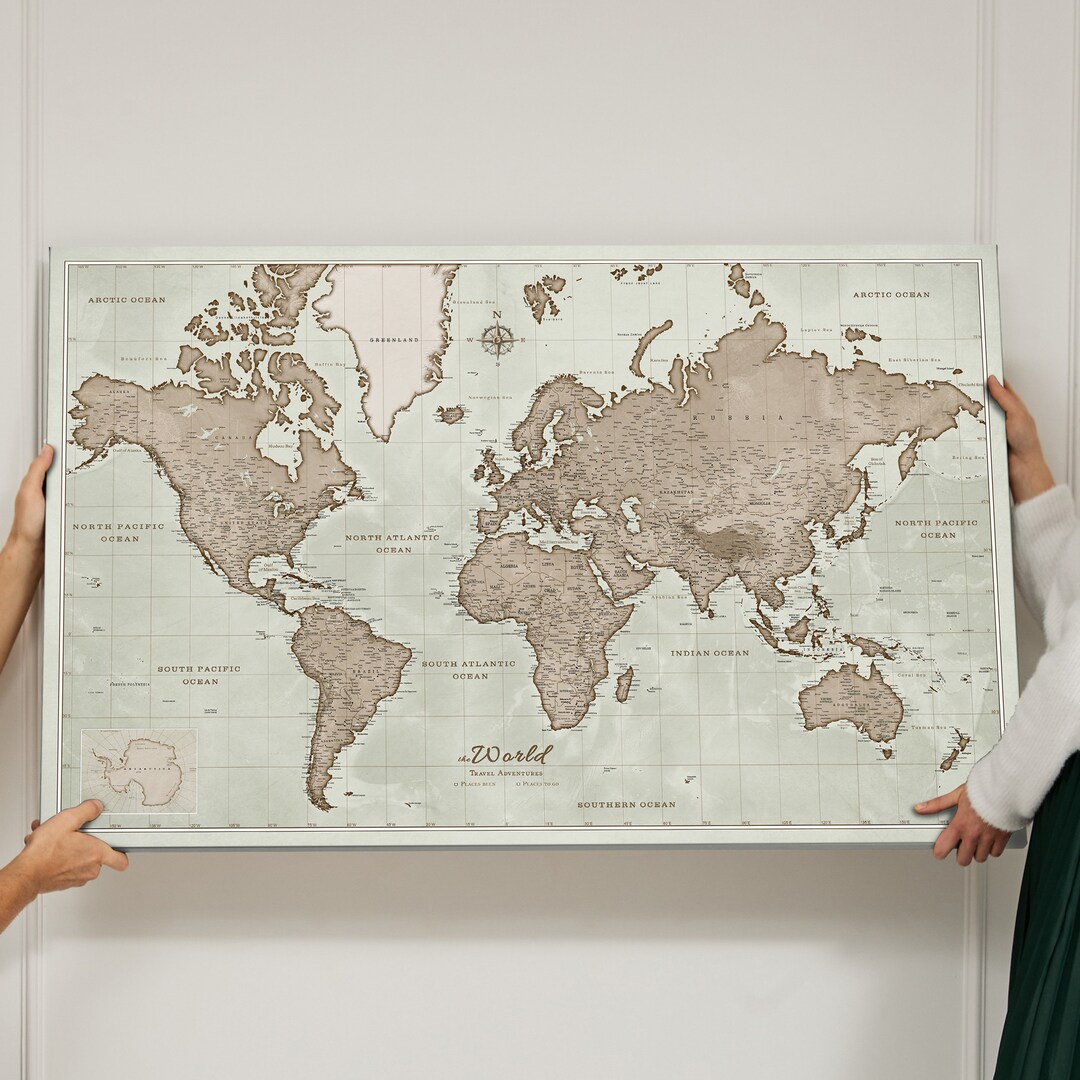 Personalized World Map - Push Pin Map - Pinboard Cork - Canvas Print ...