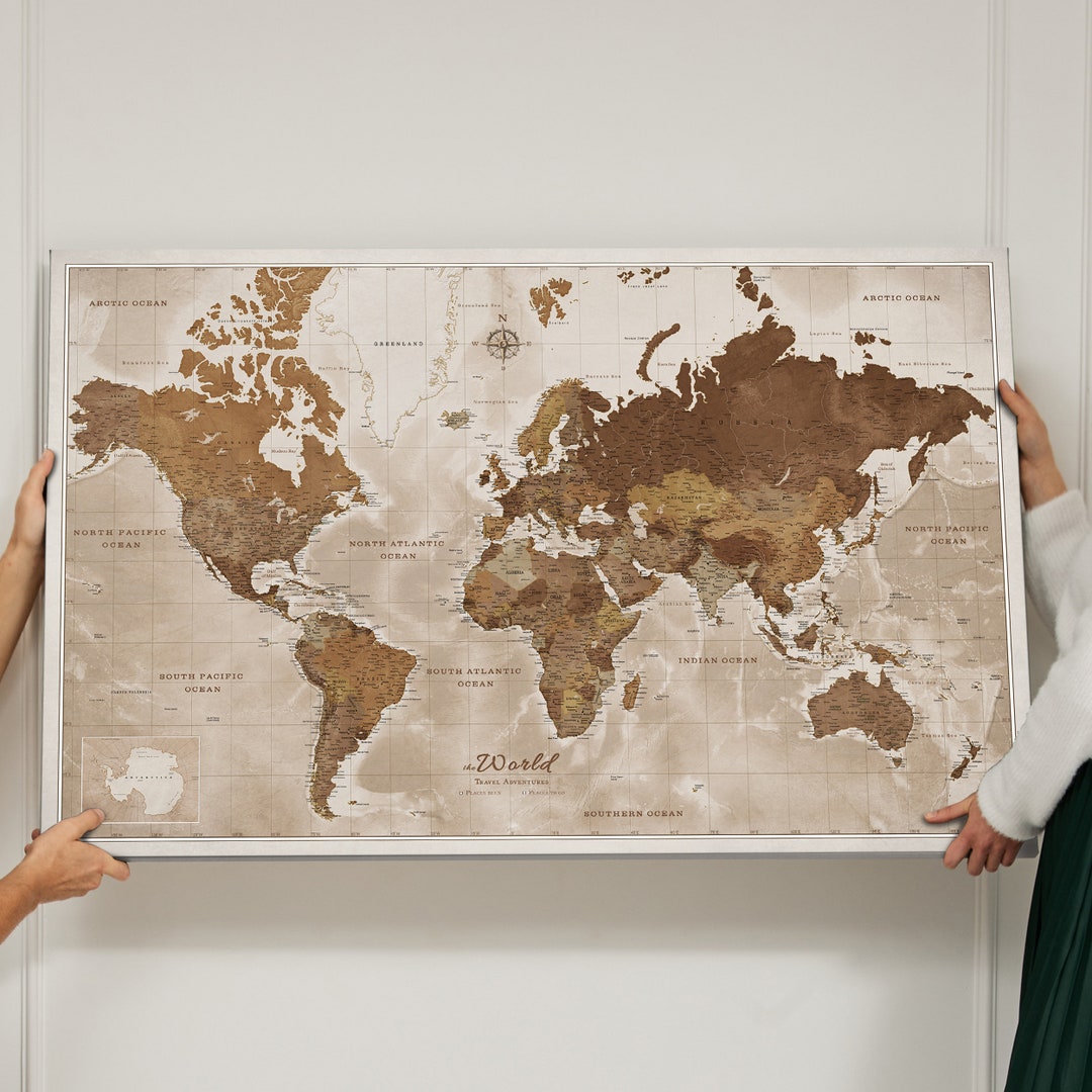 Personalized World Map Push Pin Map Pinboard Cork Canvas Print Gift for ...