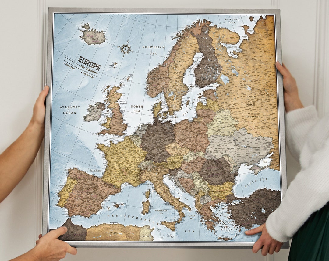 Detailed Map of Europe Pinboard Personalized Push Pin Map Gift for ...