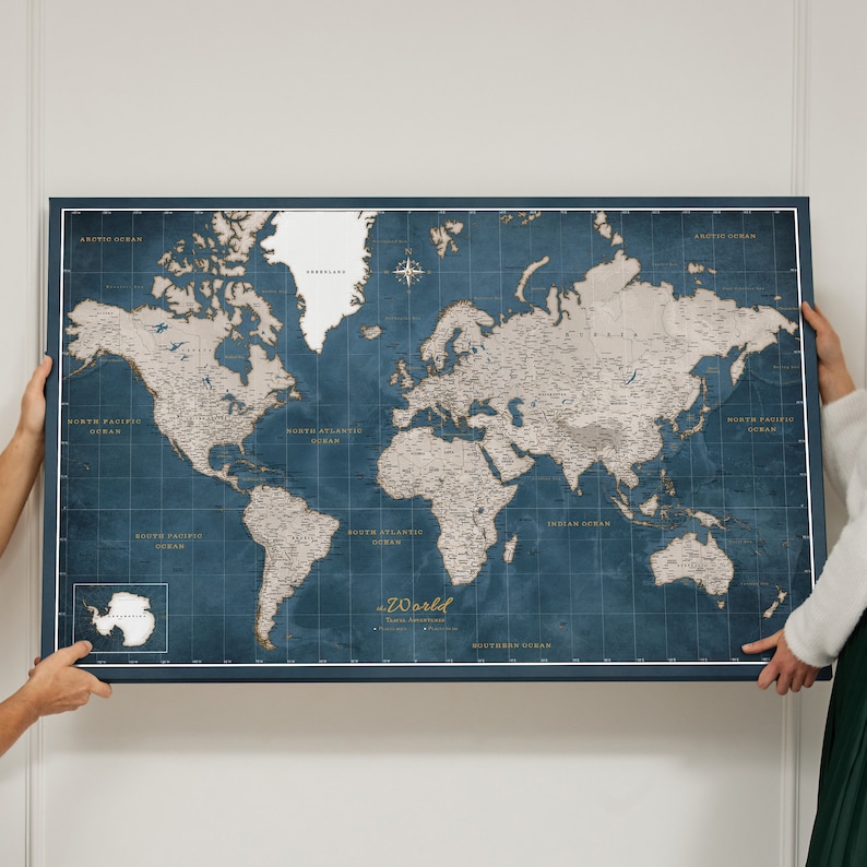 Personalized World Map Push Pin Map Pinboard Cork Canvas - Etsy