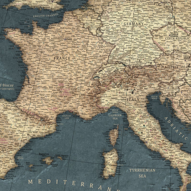 Detailed Map of Europe Pinboard Personalized Push Pin Map - Etsy