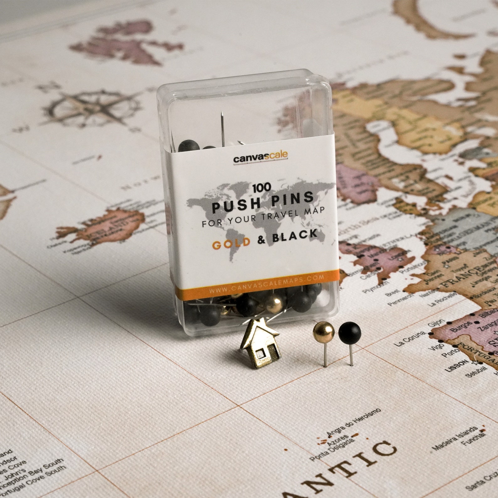 Personalized World Map - Push Pin Map - Pinboard Cork - Canvas Print ...