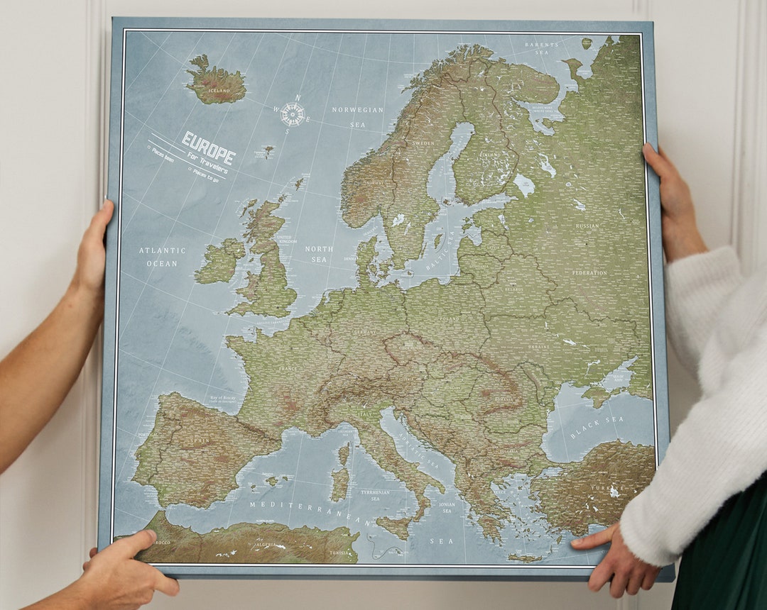 Detailed Map of Europe Pinboard Personalized Push Pin Map Gift for ...