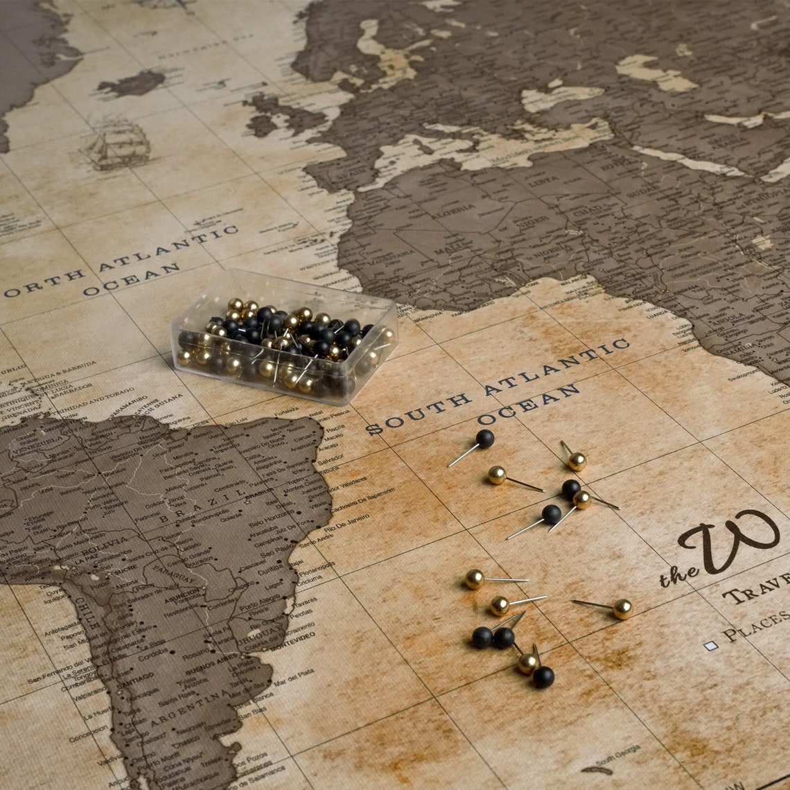 Personalized World Map - Push Pin Map - Pinboard Cork - Canvas Print ...