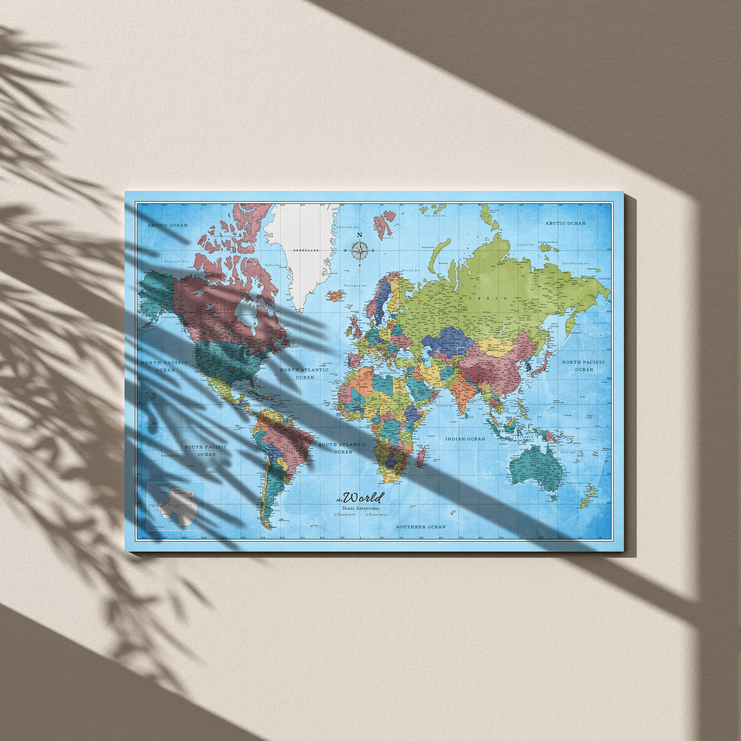 Personalized World Map - Push Pin Map - Pinboard Cork - Canvas Print ...