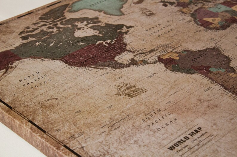 Personalized World Map Push Pin Map Pinboard Cork Canvas - Etsy