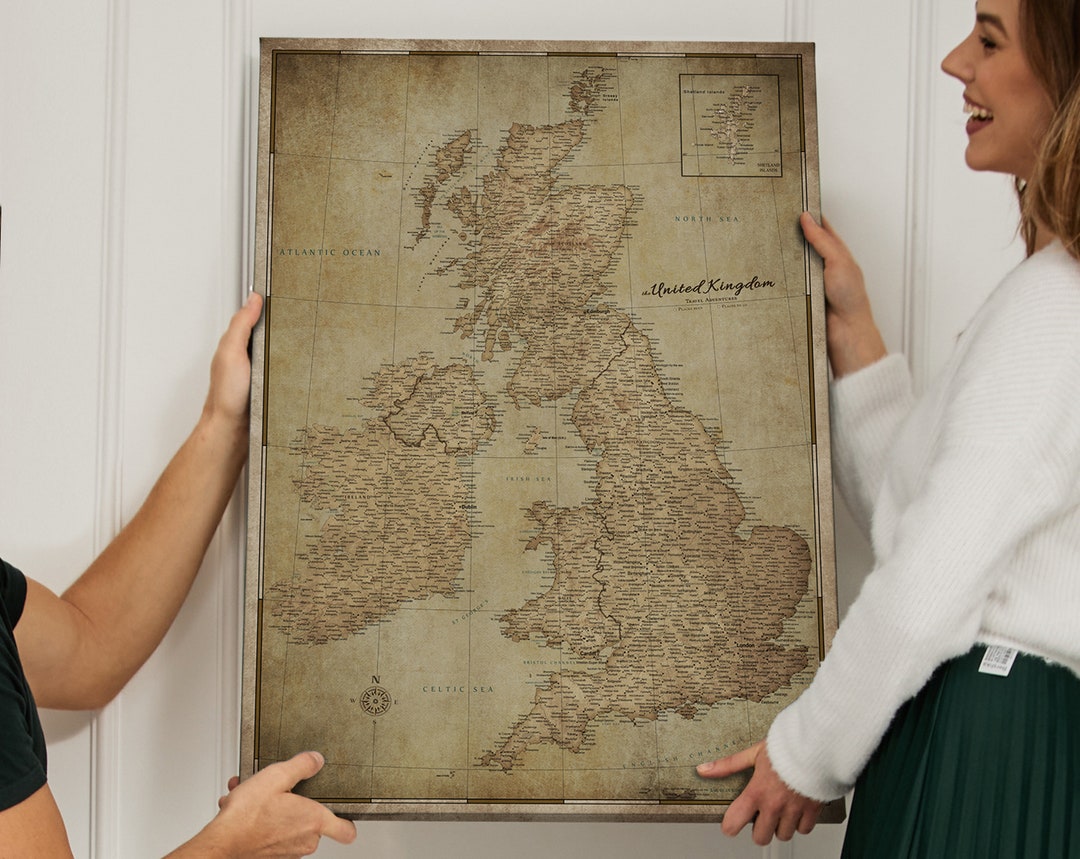 Personalized Push Pin Map UK & Ireland Old Style - United Kingdom ...