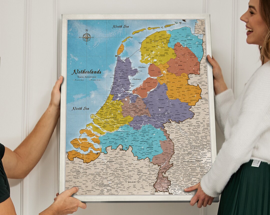 Push Pin Map Netherlands Old Style Vintage Gift for Traveler Canvas ...