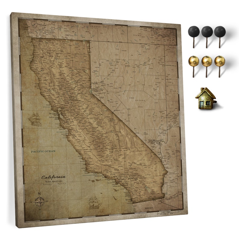 Personalized California Travel Map Push Pin Map United States Pinboard ...