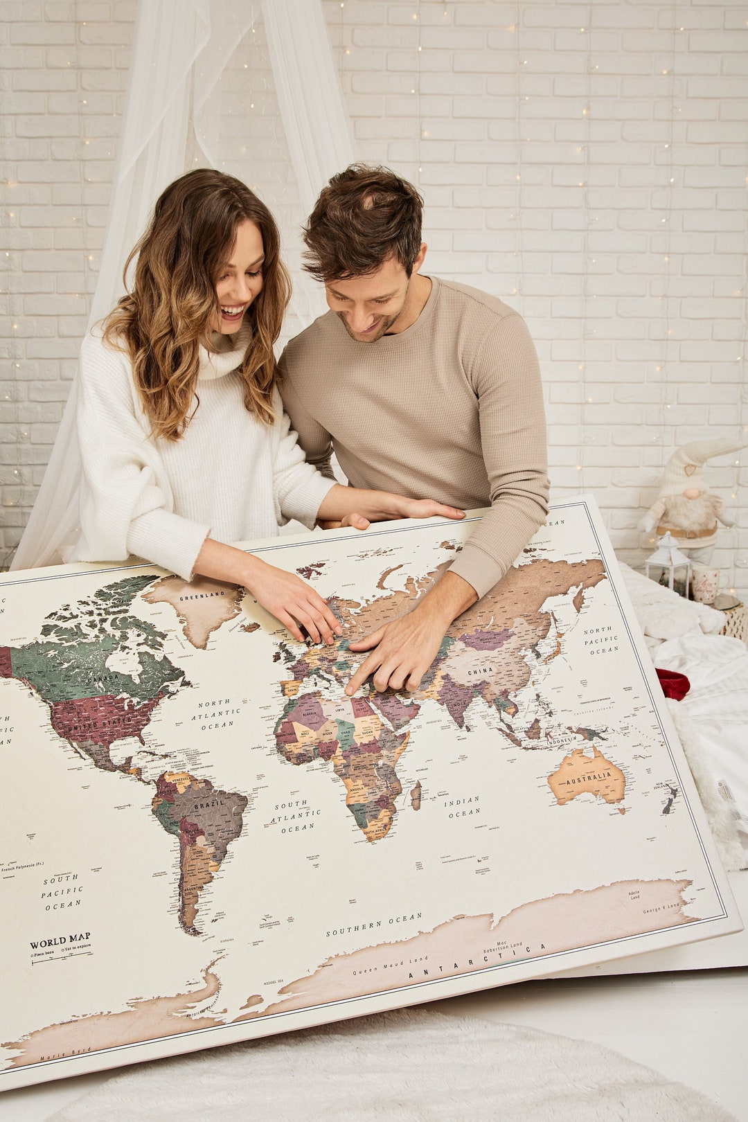 Personalized World Map - Push Pin Map - Pinboard Cork - Canvas Print - Gift for Traveler ...