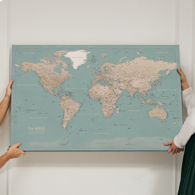 Personalized World Map Push Pin Map Pinboard Cork Canvas - Etsy