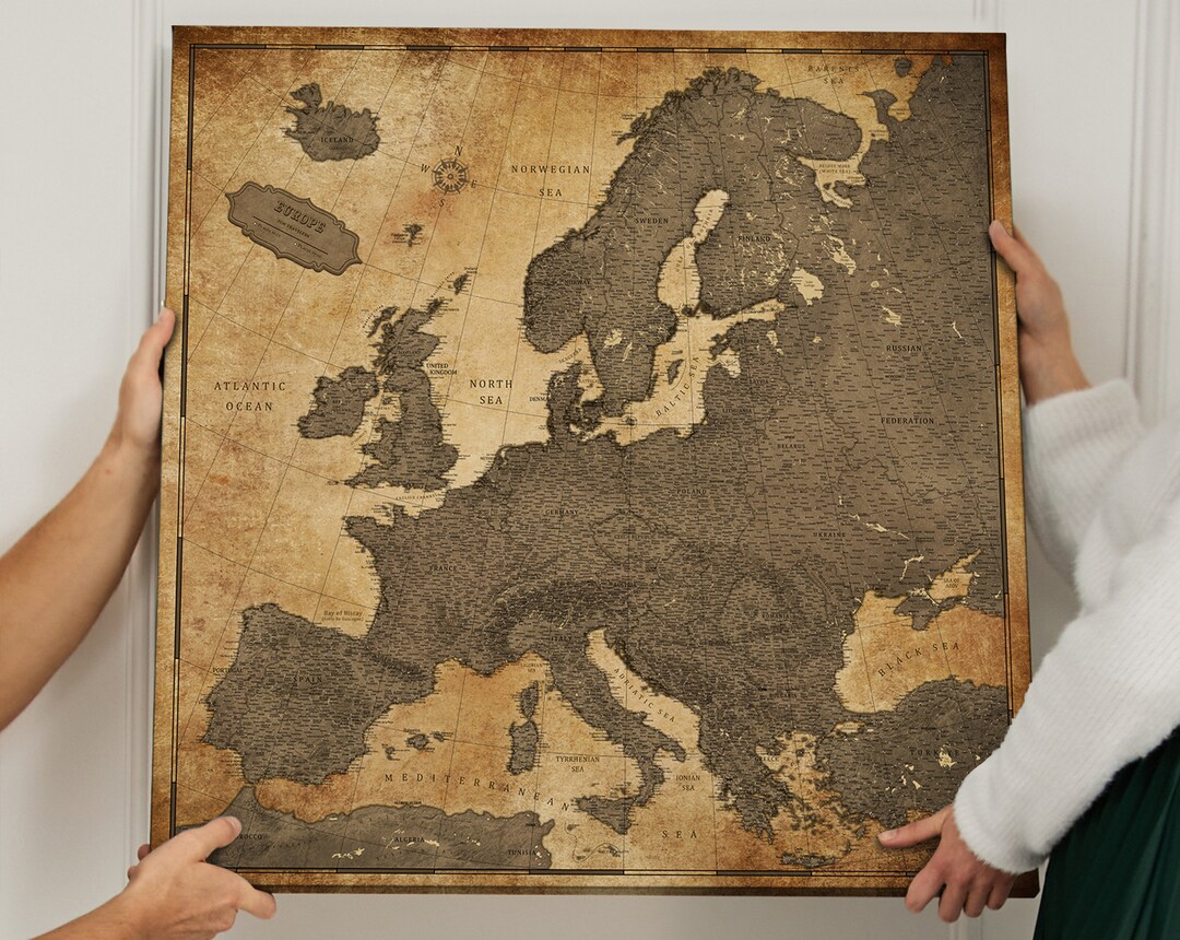 Detailed Map of Europe - Pinboard Personalized Push Pin Map - Gift for ...