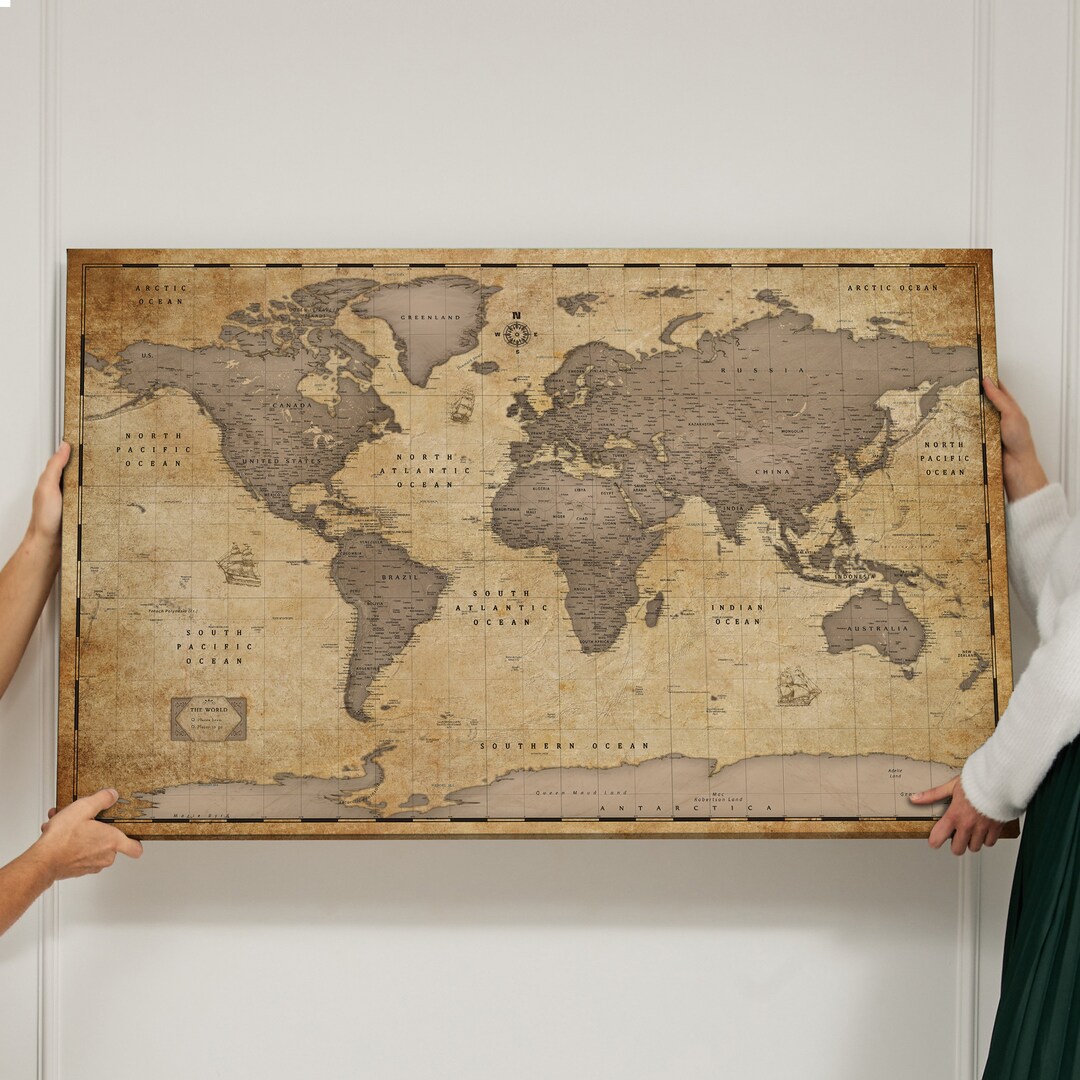 Mapa mundial personalizado Mapa push pin Corcho pinboard Impresión de ...