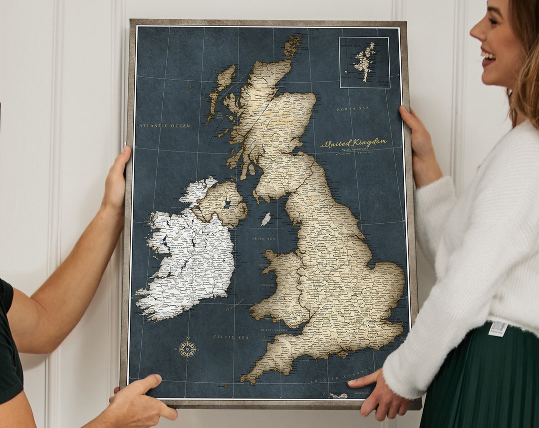Personalized Push Pin Map UK & Ireland Old Style - United Kingdom ...