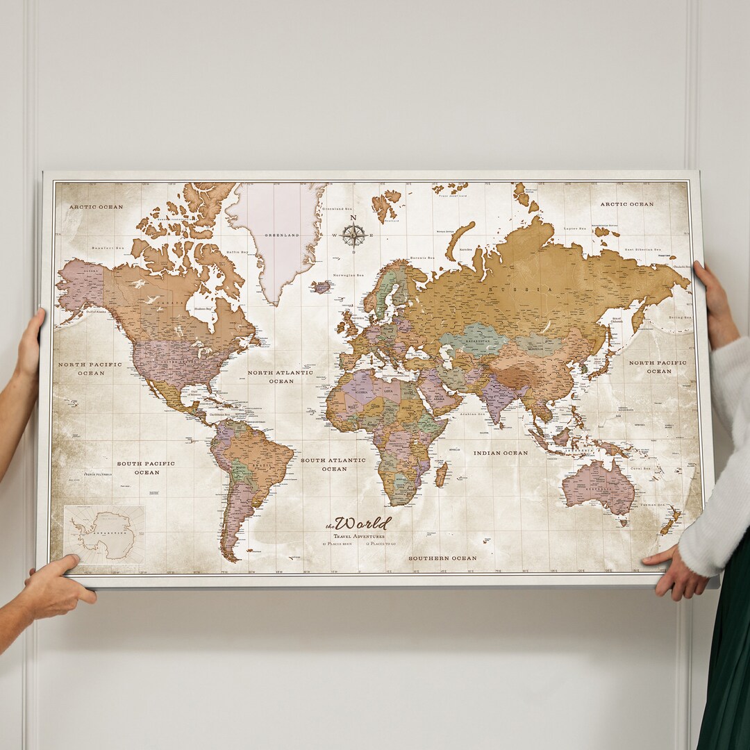 Personalized World Map - Push Pin Map - Pinboard Cork - Canvas Print ...
