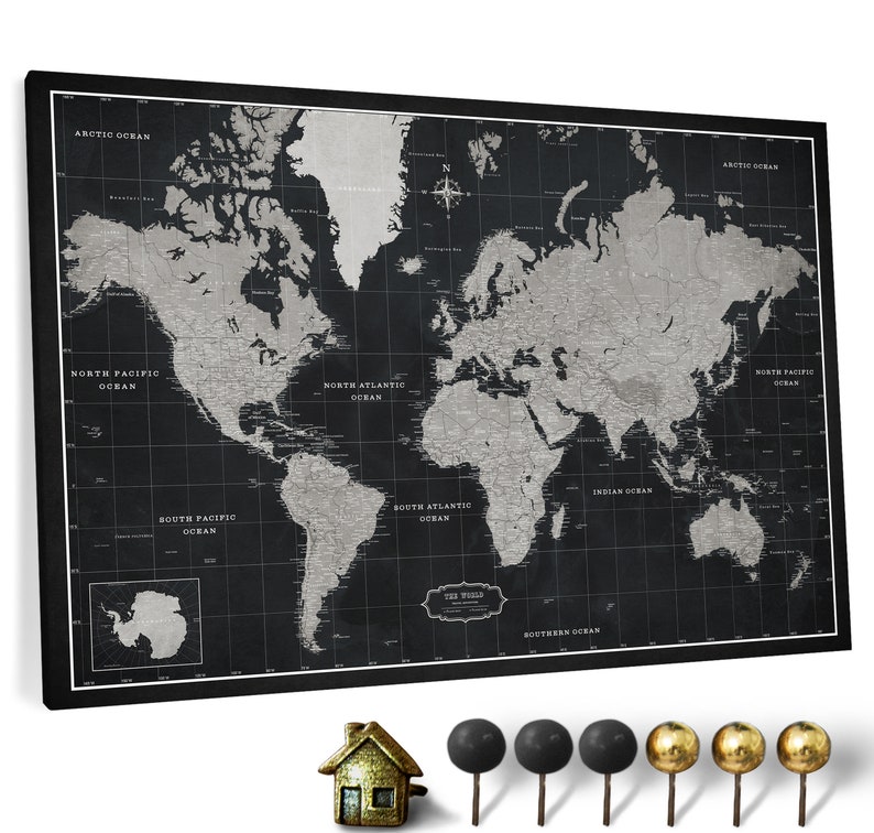 Personalized World Map Push Pin Map Pinboard Cork Canvas - Etsy