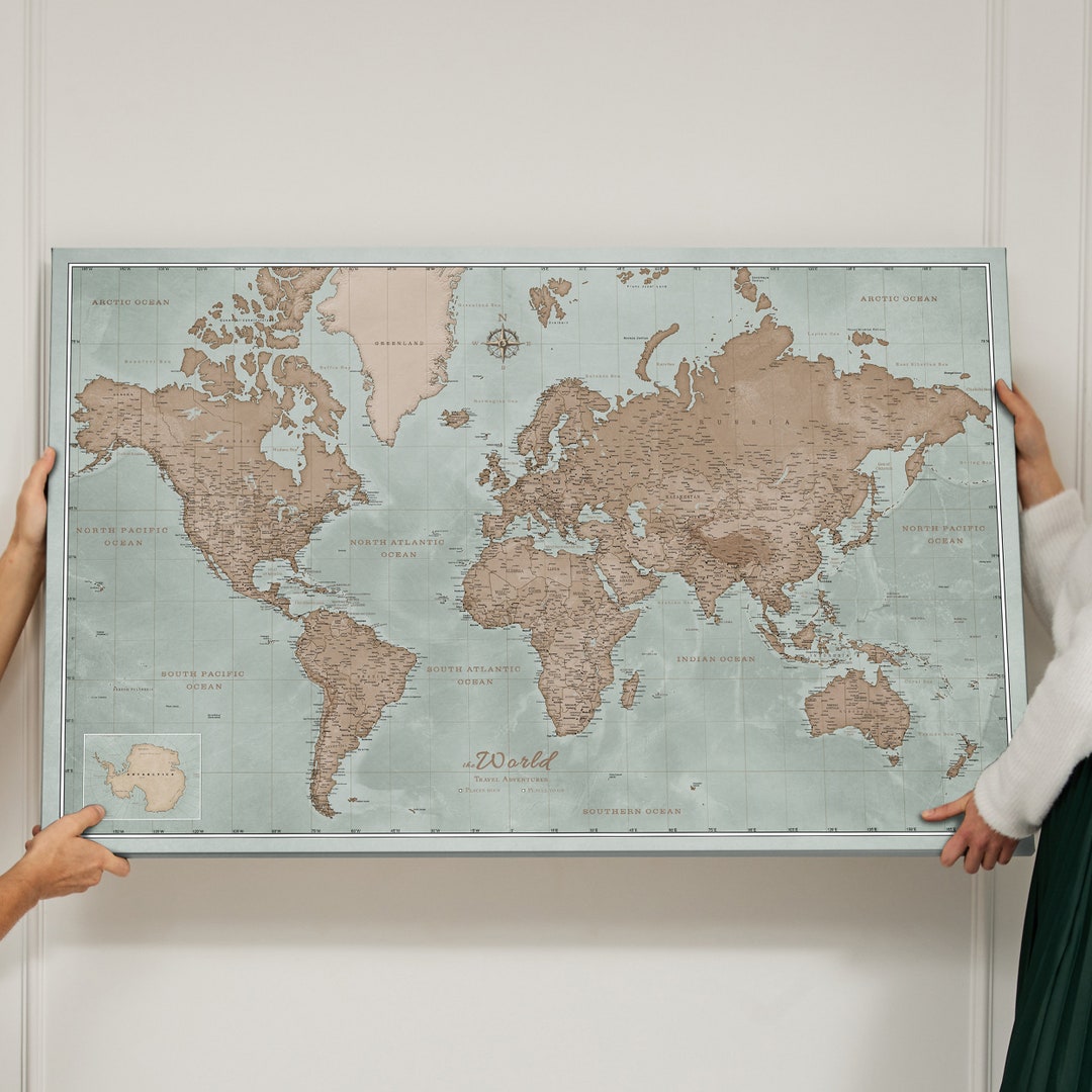 Personalized World Map - Push Pin Map - Pinboard Cork - Canvas Print ...