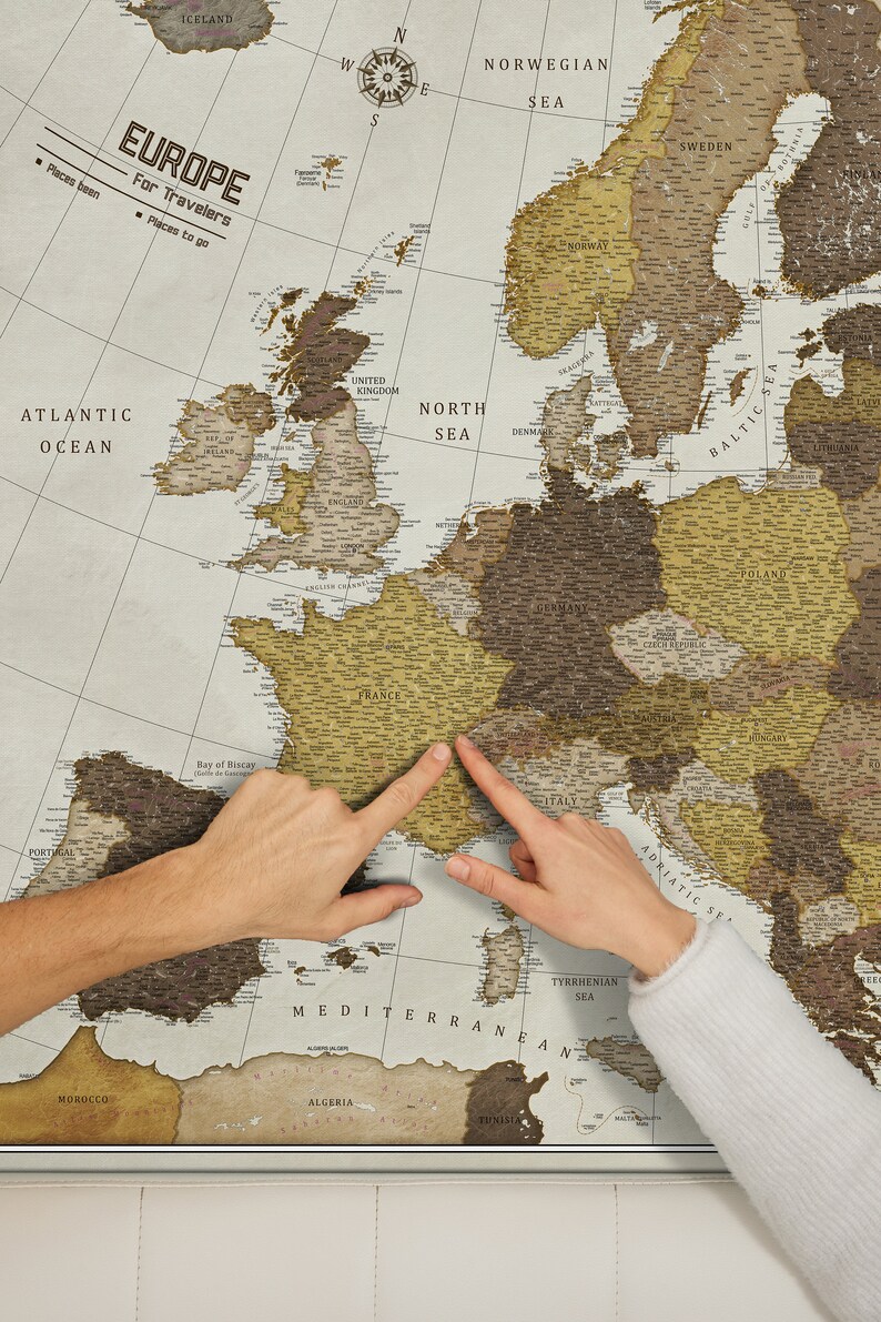 Detailed Map of Europe Pinboard Personalized Push Pin Map - Etsy