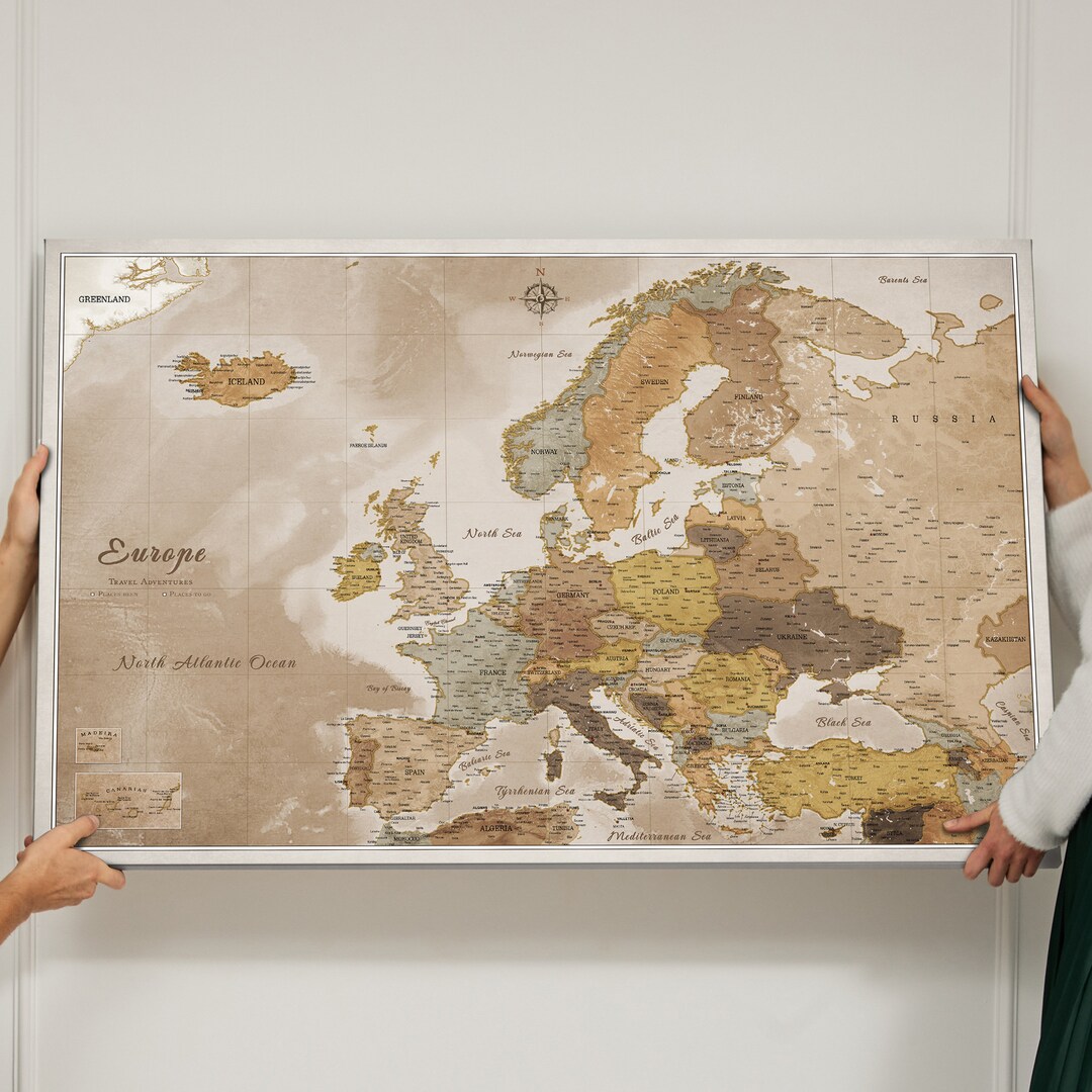 Personalized Europe Map - Pinboard Push Pin Map - Gift for Traveler ...