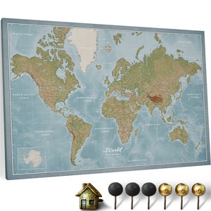 Personalized World Map - Push Pin Map - Pinboard Cork - Canvas Print ...