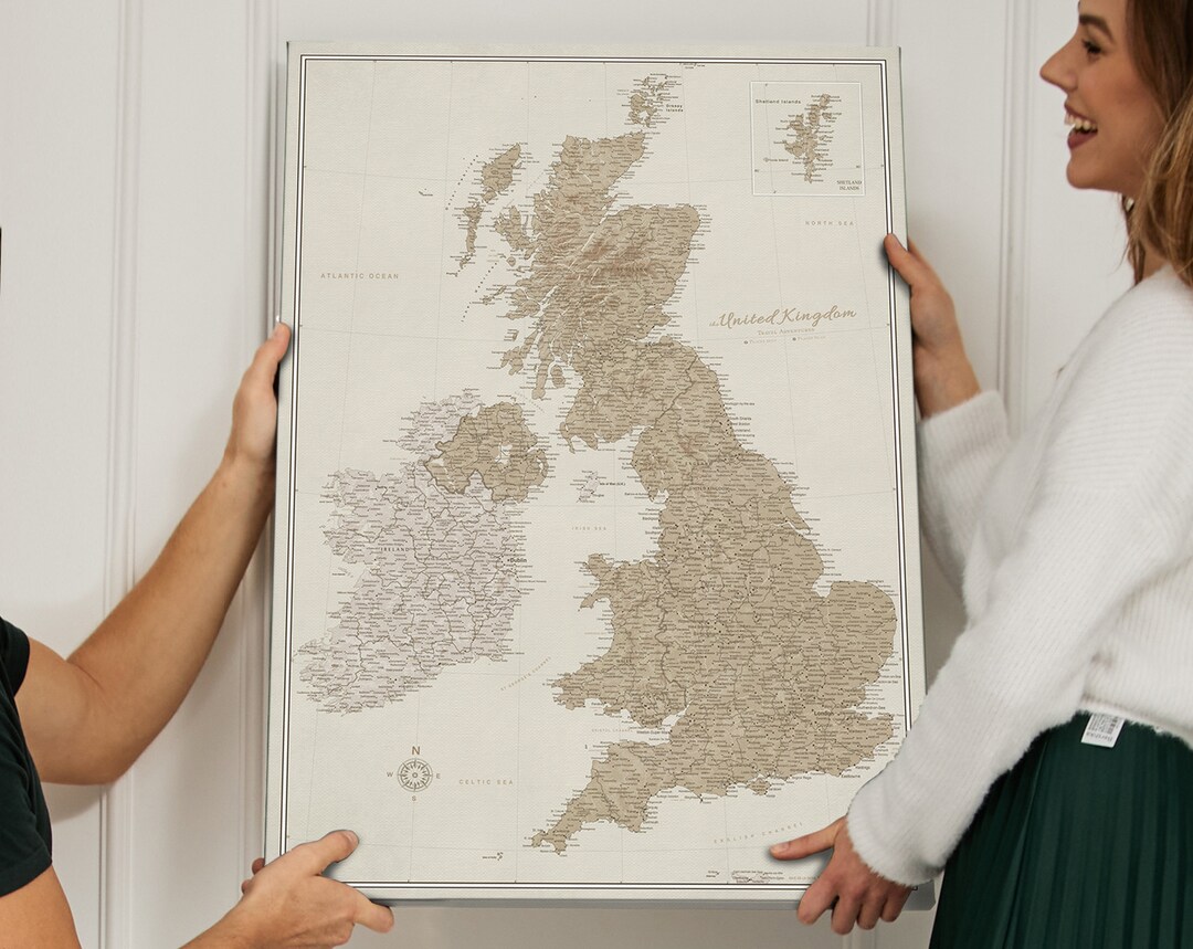 Personalized Push Pin Map UK & Ireland Old Style United Kingdom Travel ...