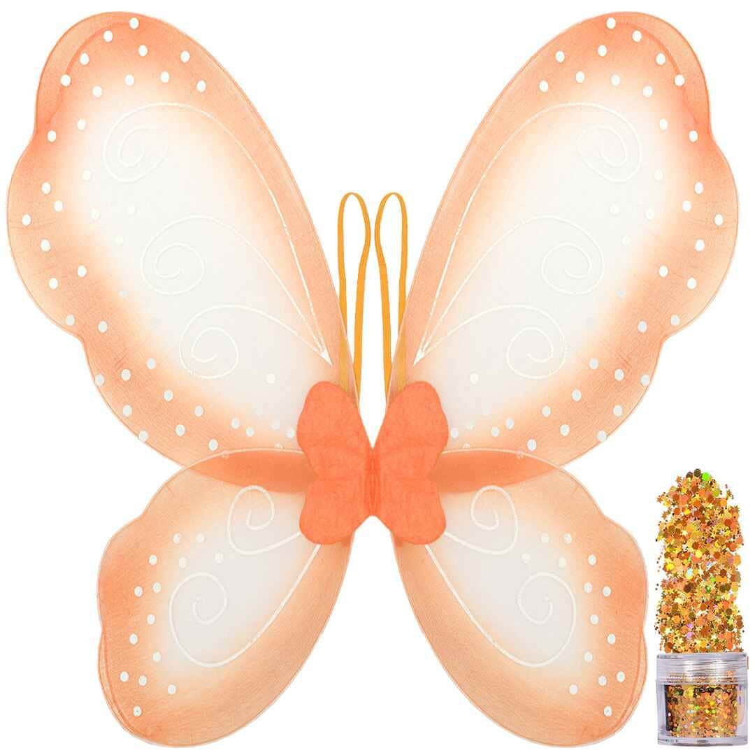 Funcredible Orange Butterfly Wings Fairy Wings With Chunky Glitter Set ...