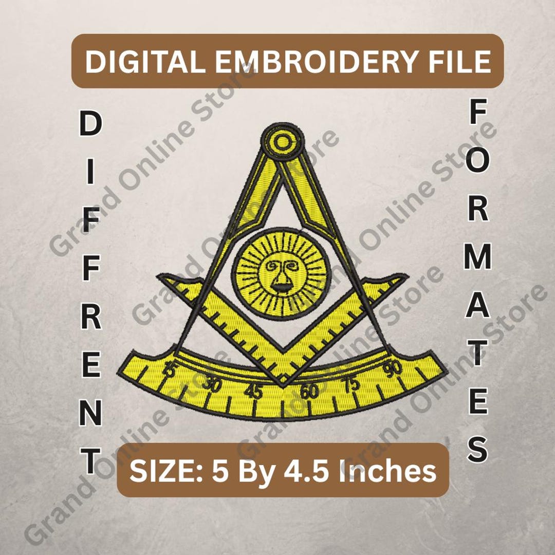 Past Master Emblem Embroidery Design | Sun Face Masonic Symbol Digital ...