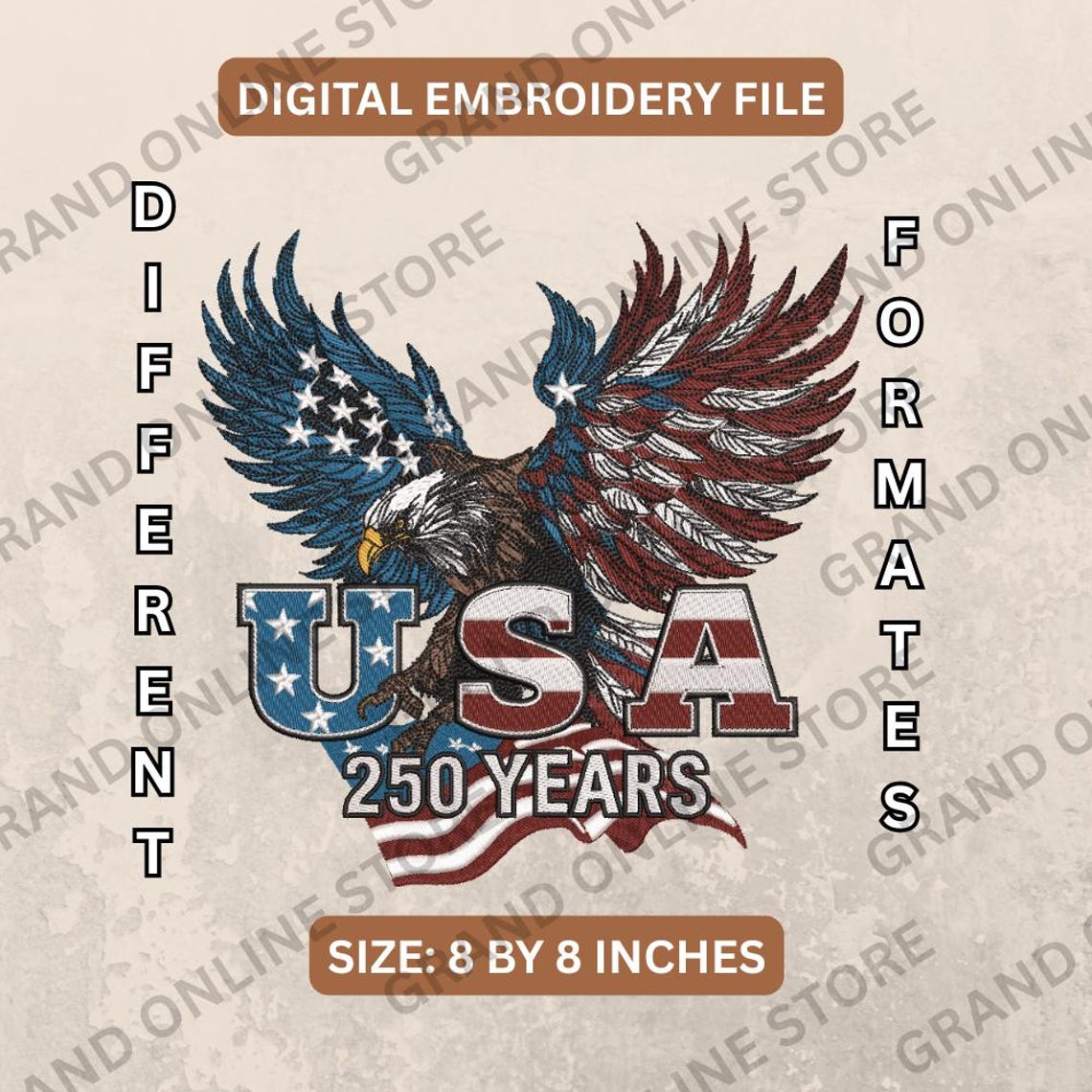 USA 250 Years Embroidery Design – Patriotic American Eagle 1776 ...