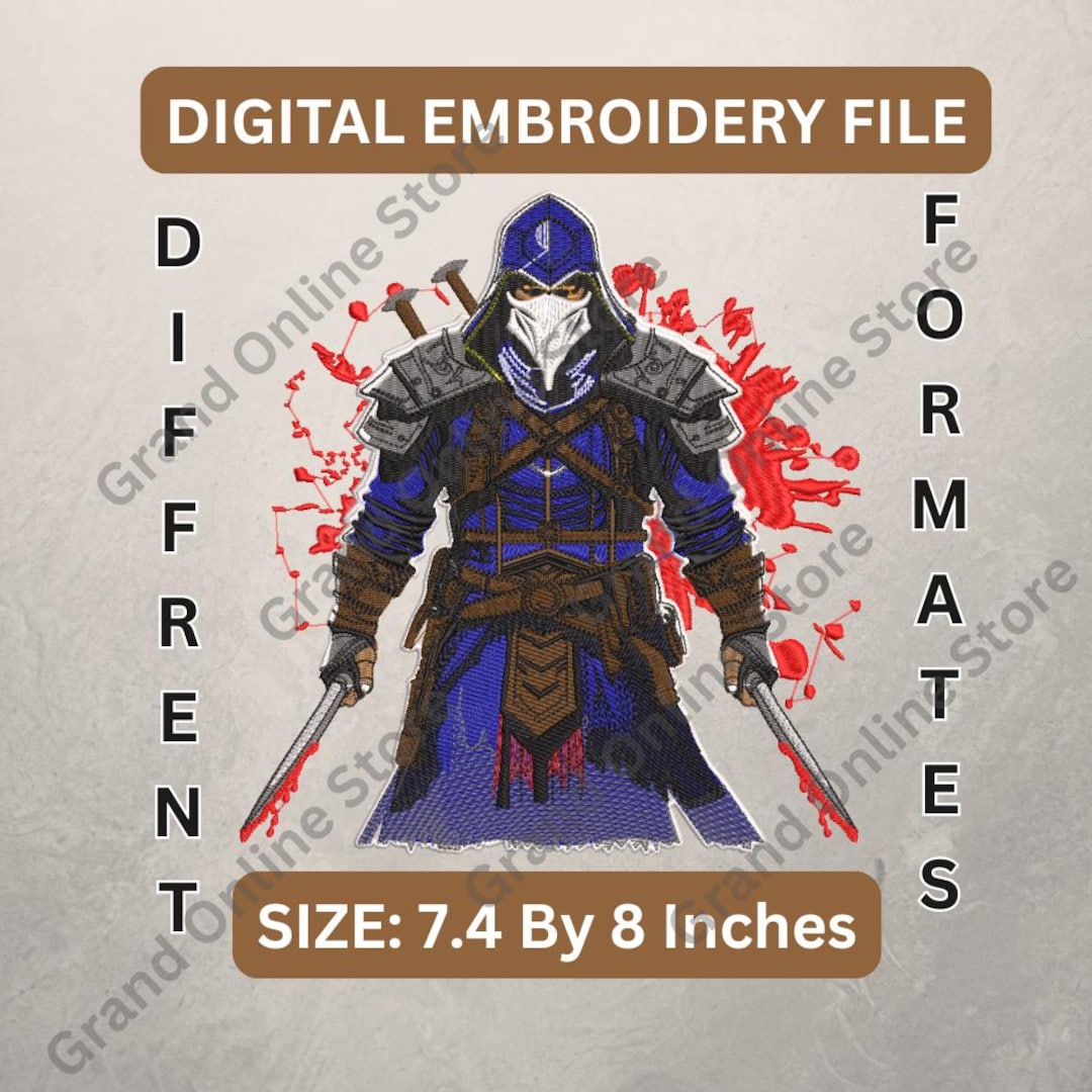 Assassin Ninja Embroidery Design 7.4x8 | Hooded Warrior Digital ...