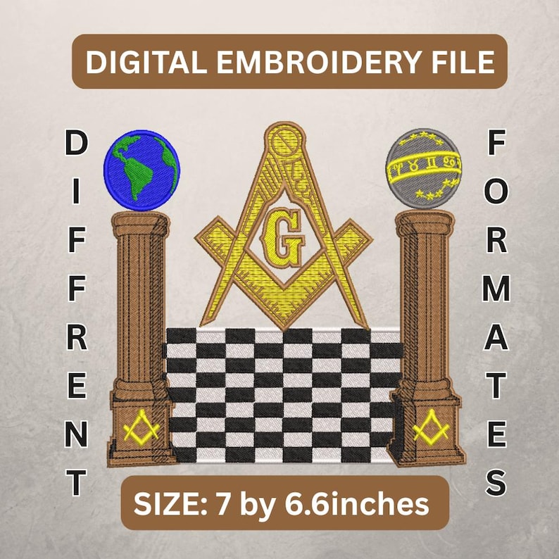 Freemason Embroidery Design With Pillars, Digital Masonic G File ...