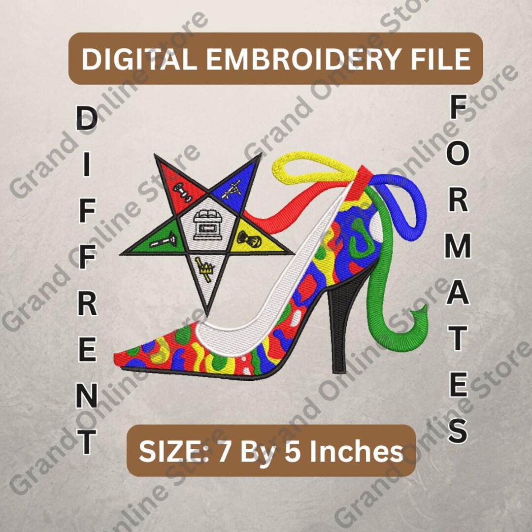 OES High Heel Embroidery File | Order of the Eastern Star Shoe Design ...