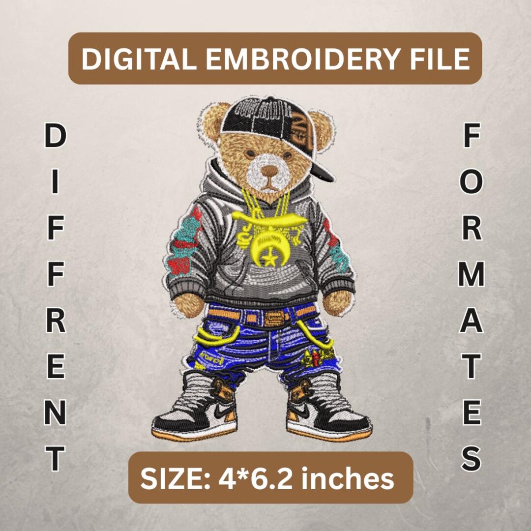 Shriner Bear Embroidery Design: Masonic Emblem, DST PES File (digital ...
