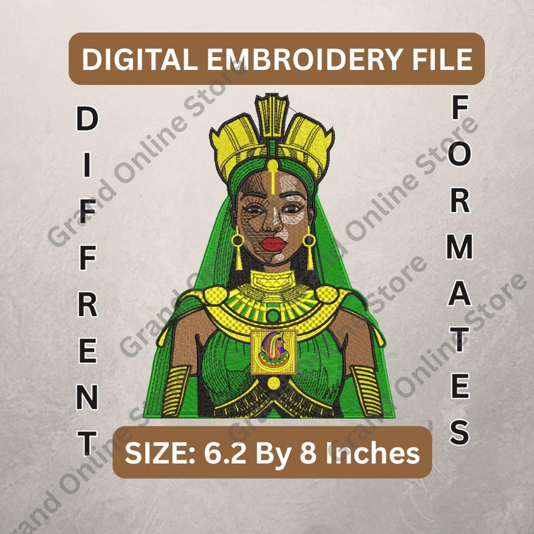 African Egyptian Queen Embroidery File | Royal Woman Embroidery Design ...