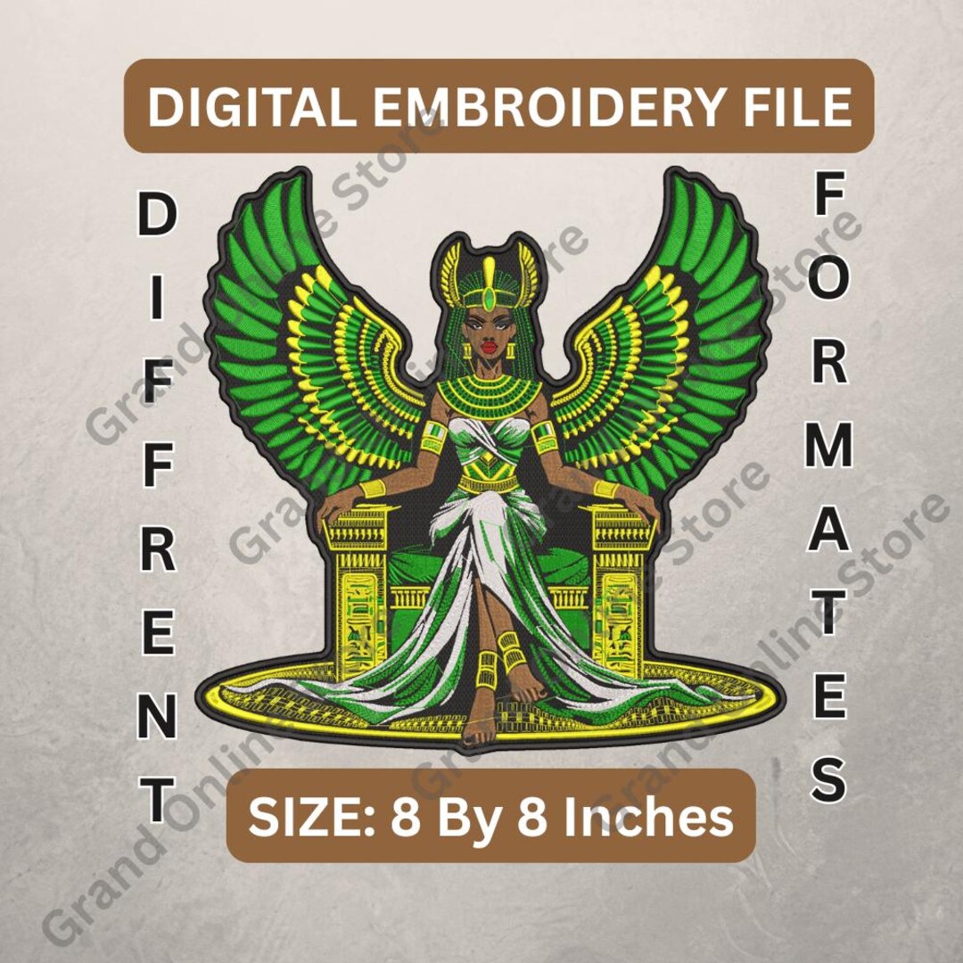 Egyptian Winged Queen Embroidery Design | Goddess on Throne Digital ...