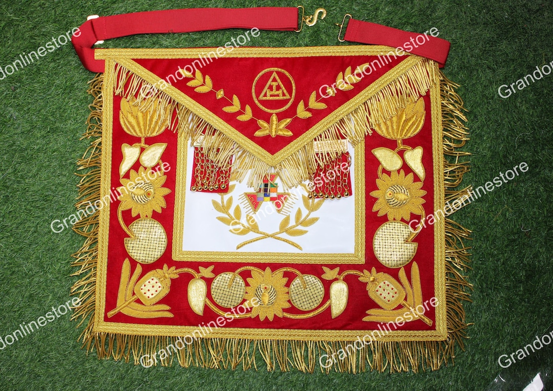 Custom Masonic Royal Arch Apron Handcrafted Red and Gold Bullion Wire ...