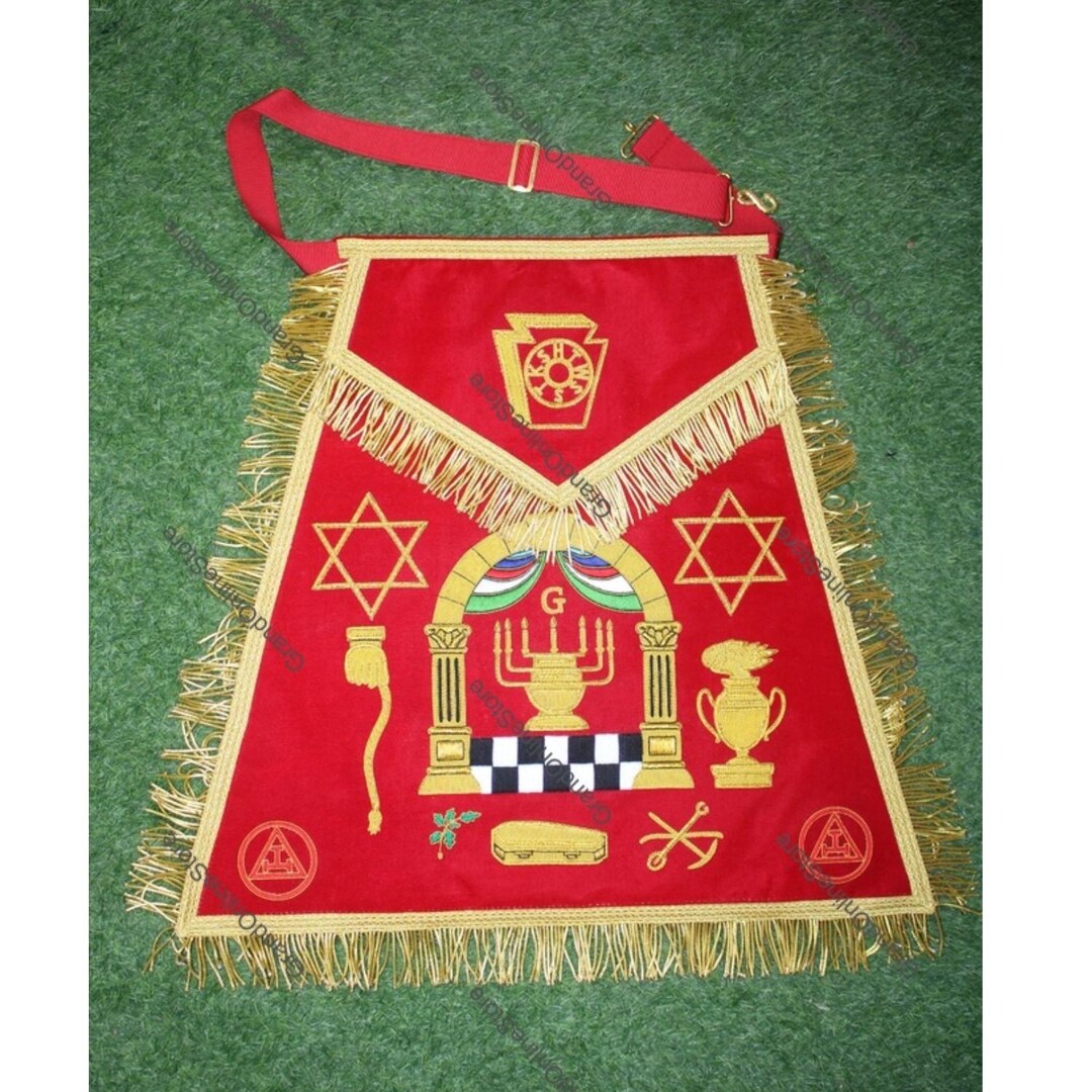 Royal Arch High Priest Masonic Apron | Red Velvet, Gold Bullion Fringe ...