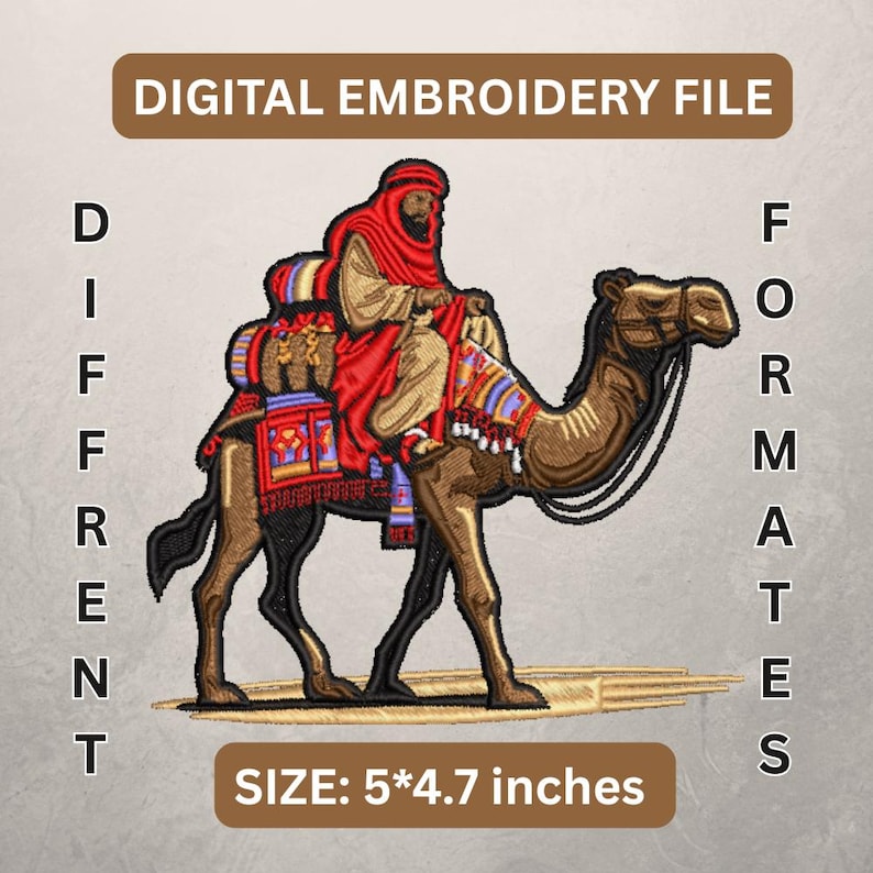 Camel Rider Embroidery Design: Arabic Desert Caravan Pattern (digital ...
