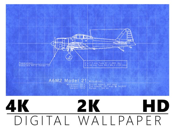A6M2 Zero Blueprints Desktop Wallpaper Laptop Background 4K - Etsy