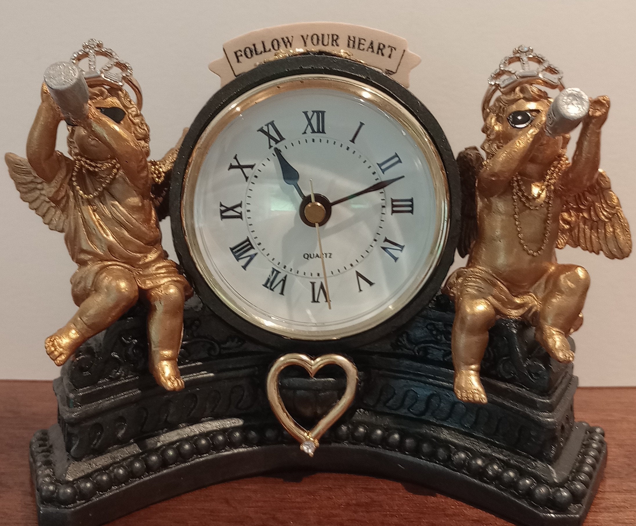 Cherub Quirky Mantel Clock in Gold and Black - Etsy