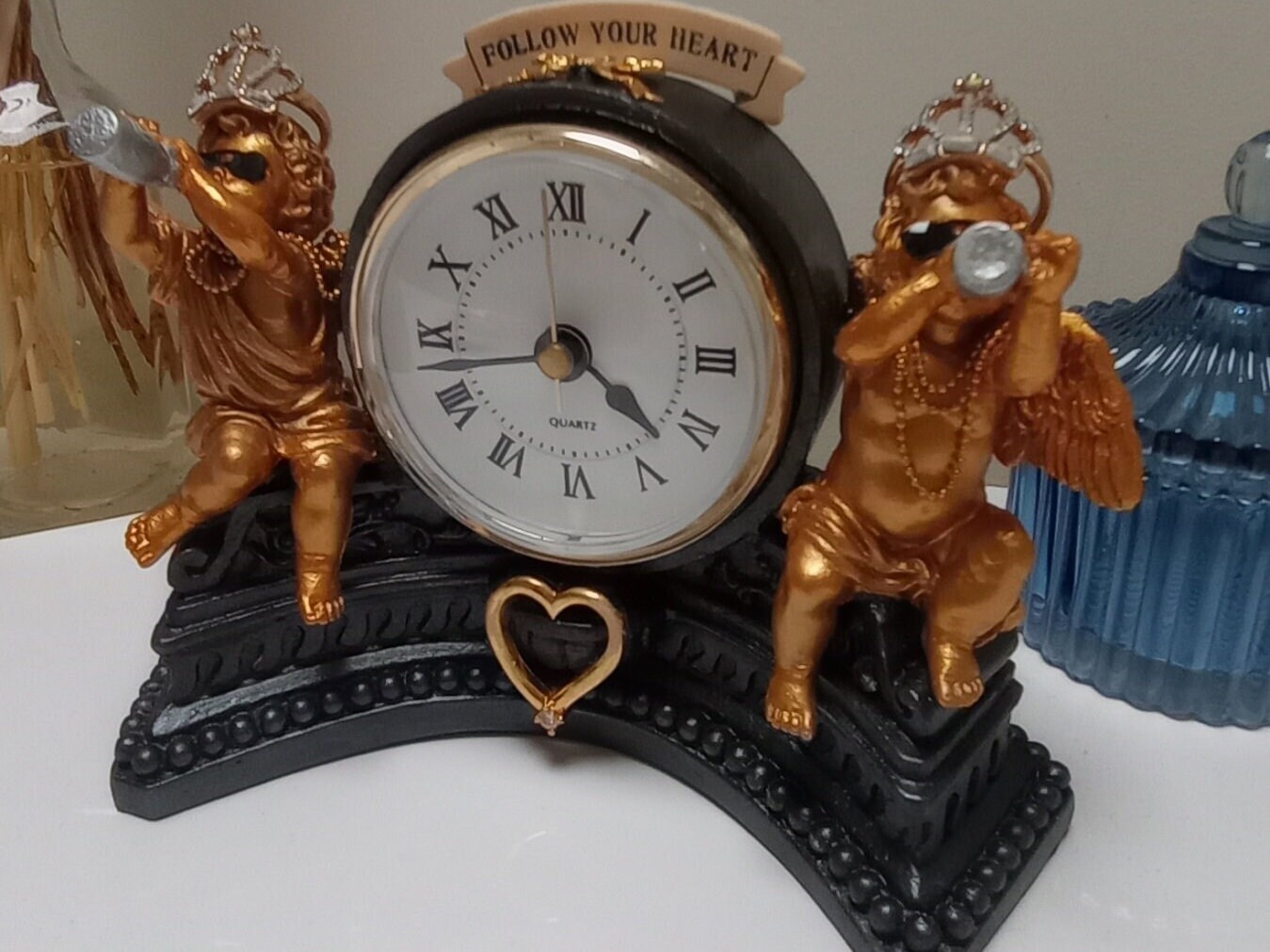 Cherub Quirky Mantel Clock in Gold and Black - Etsy